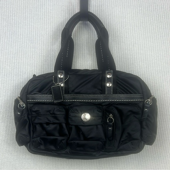 Coach | Bags | Coach Mini Handbag Bag Purse Nylon Leather Mix Black ...